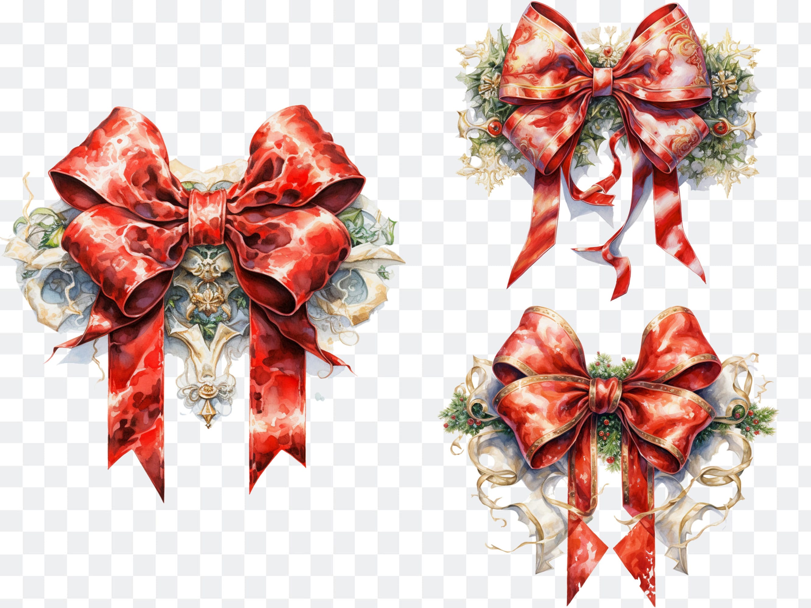 Watercolor Christmas Bow PNG Clipart Bundle Instant Download - Etsy