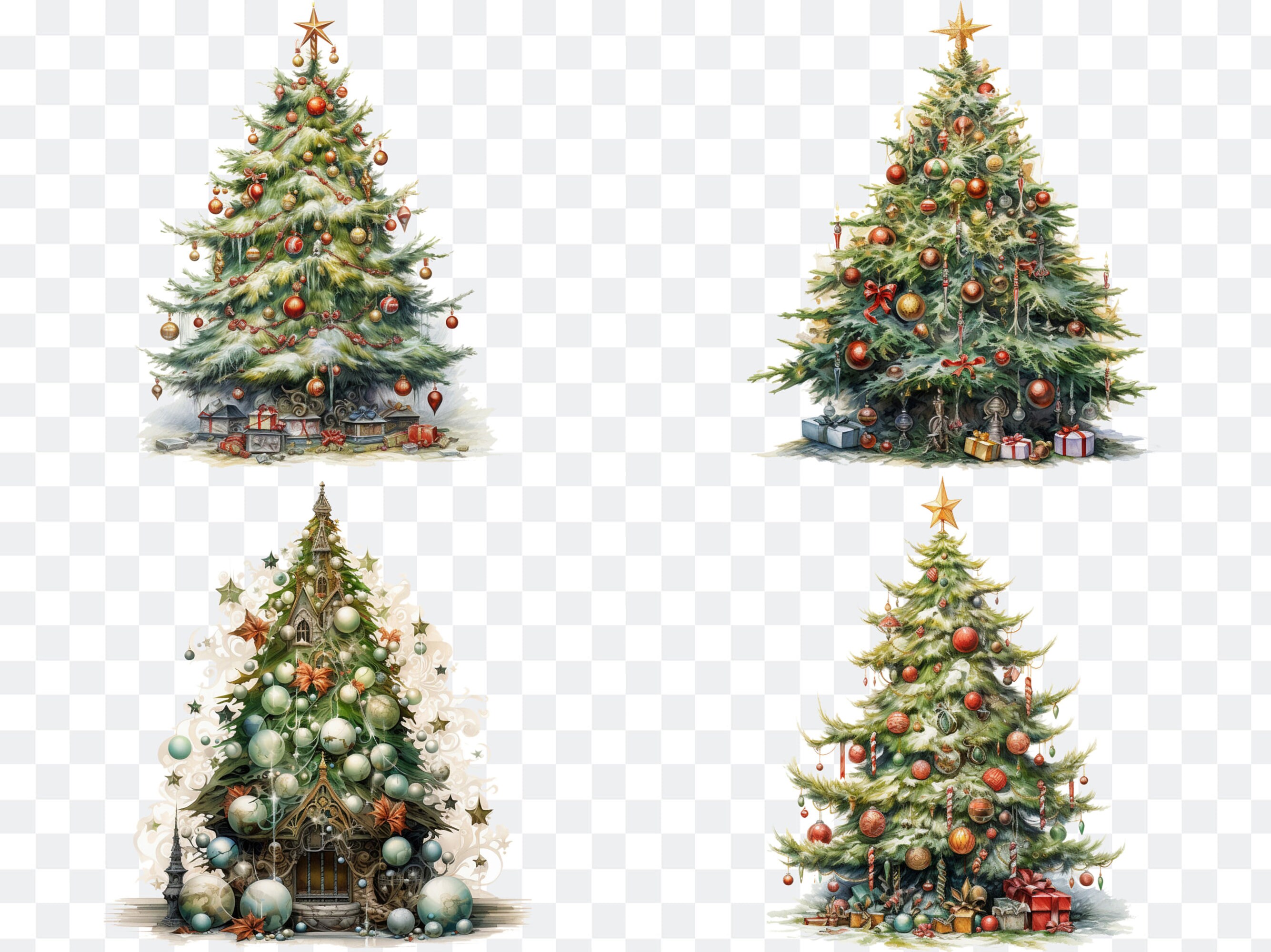 Watercolor Christmas Tree PNG Clipart Bundle Instant - Etsy