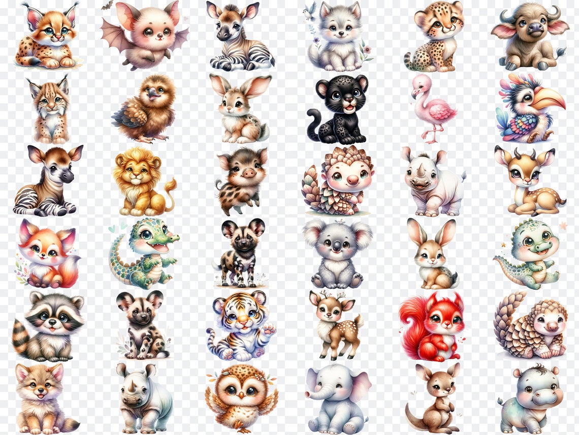 Watercolor Baby Animals Clipart PNG Clipart Bundle, Jungle Animals ...