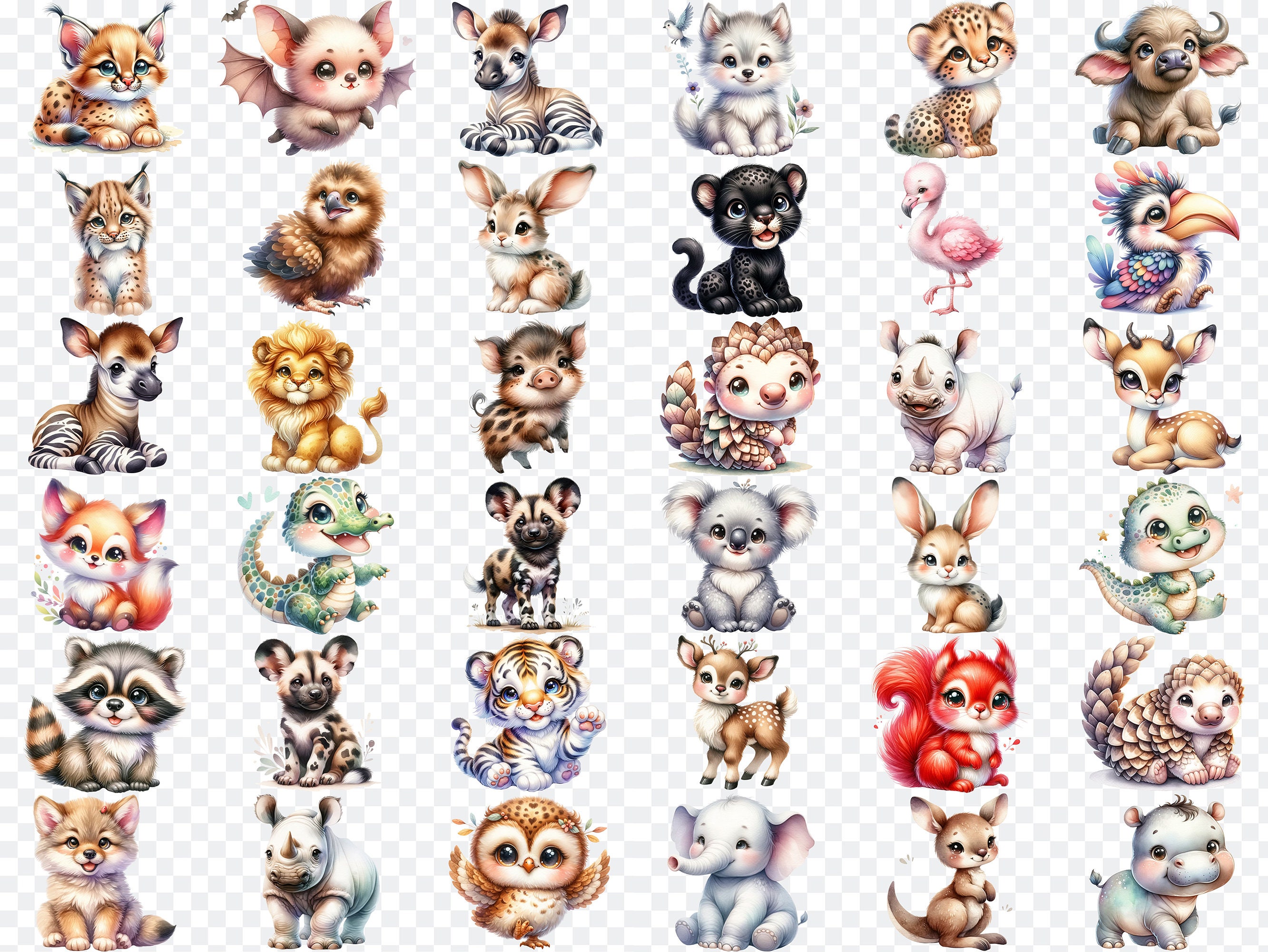 Watercolor Baby Animals Clipart PNG Clipart Bundle, Jungle Animals ...