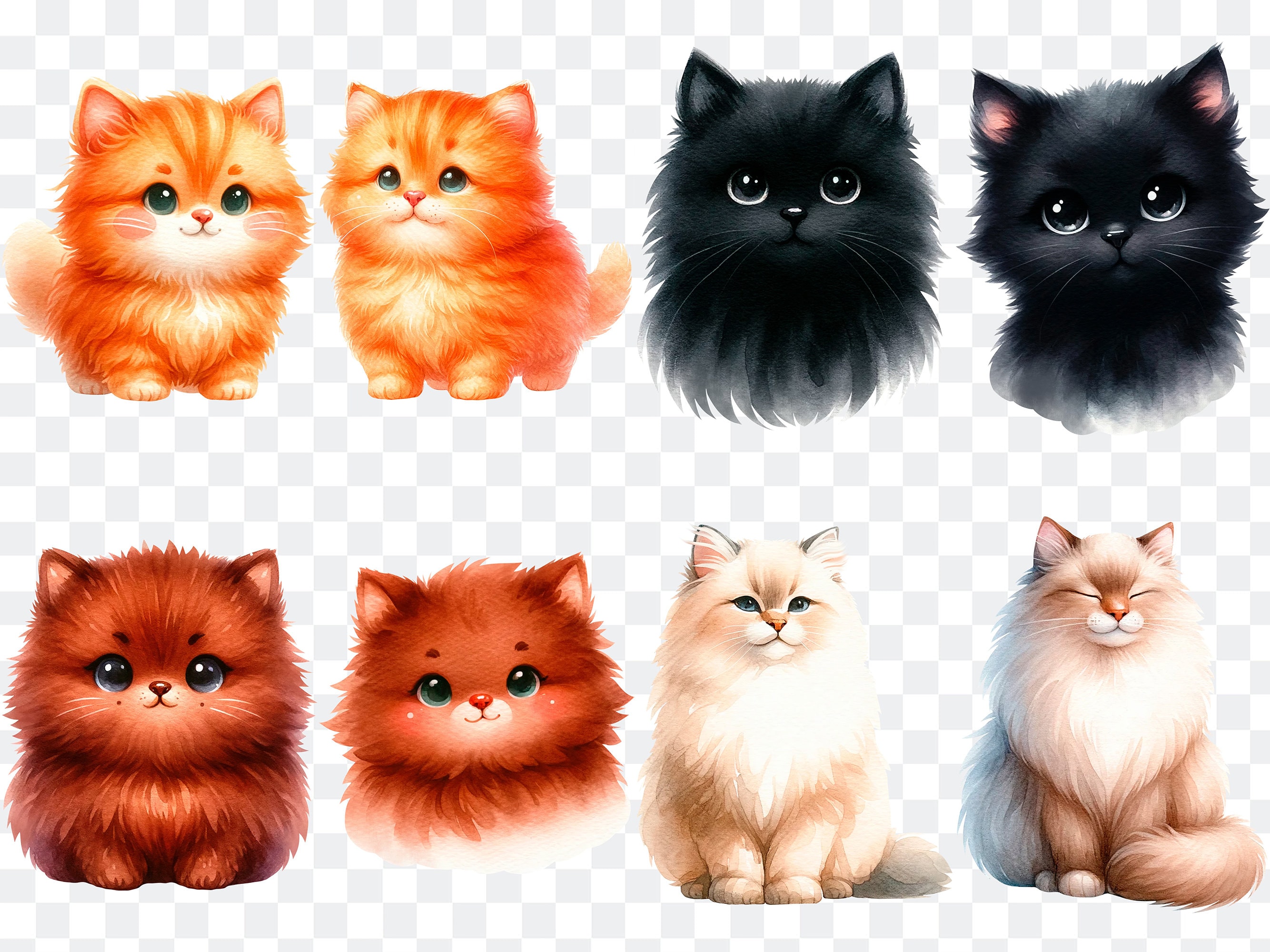 Watercolor Cats Clipart PNG Clipart Bundle, Instant Download, Cute Cat ...