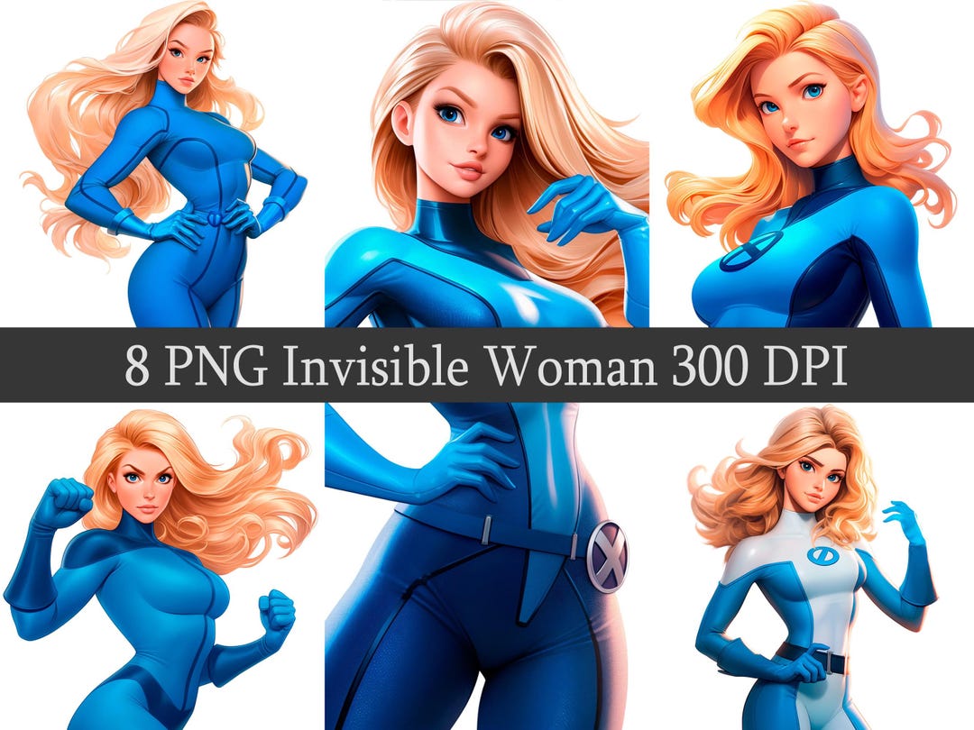 Invisible Woman PNG Clipart Bundle, Watercolor Superhero Art (digital ...