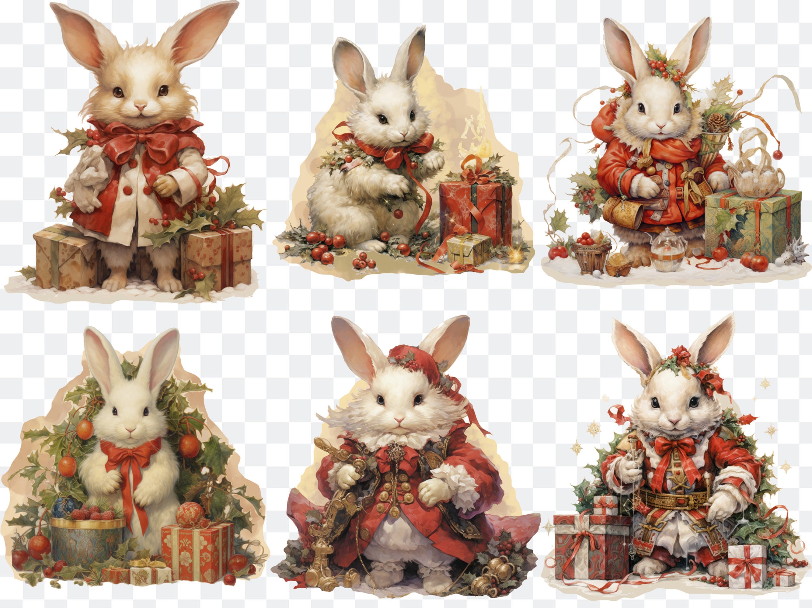 Watercolor Christmas Rabbit PNG Clipart Bundle Instant - Etsy