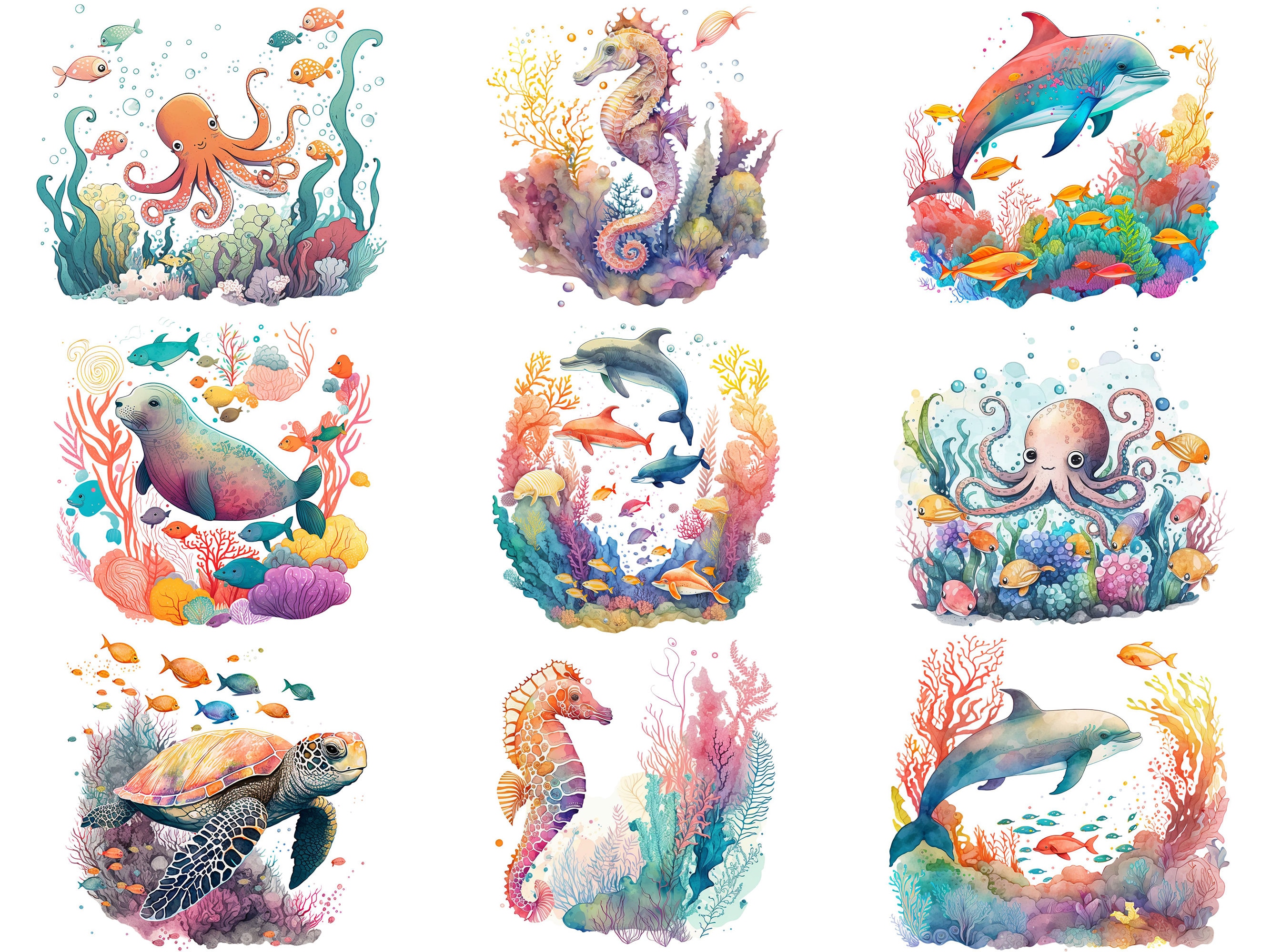 Nursery Sea Animals PNG Clipart Bundle, Marine Animals, Sea Life PNG ...