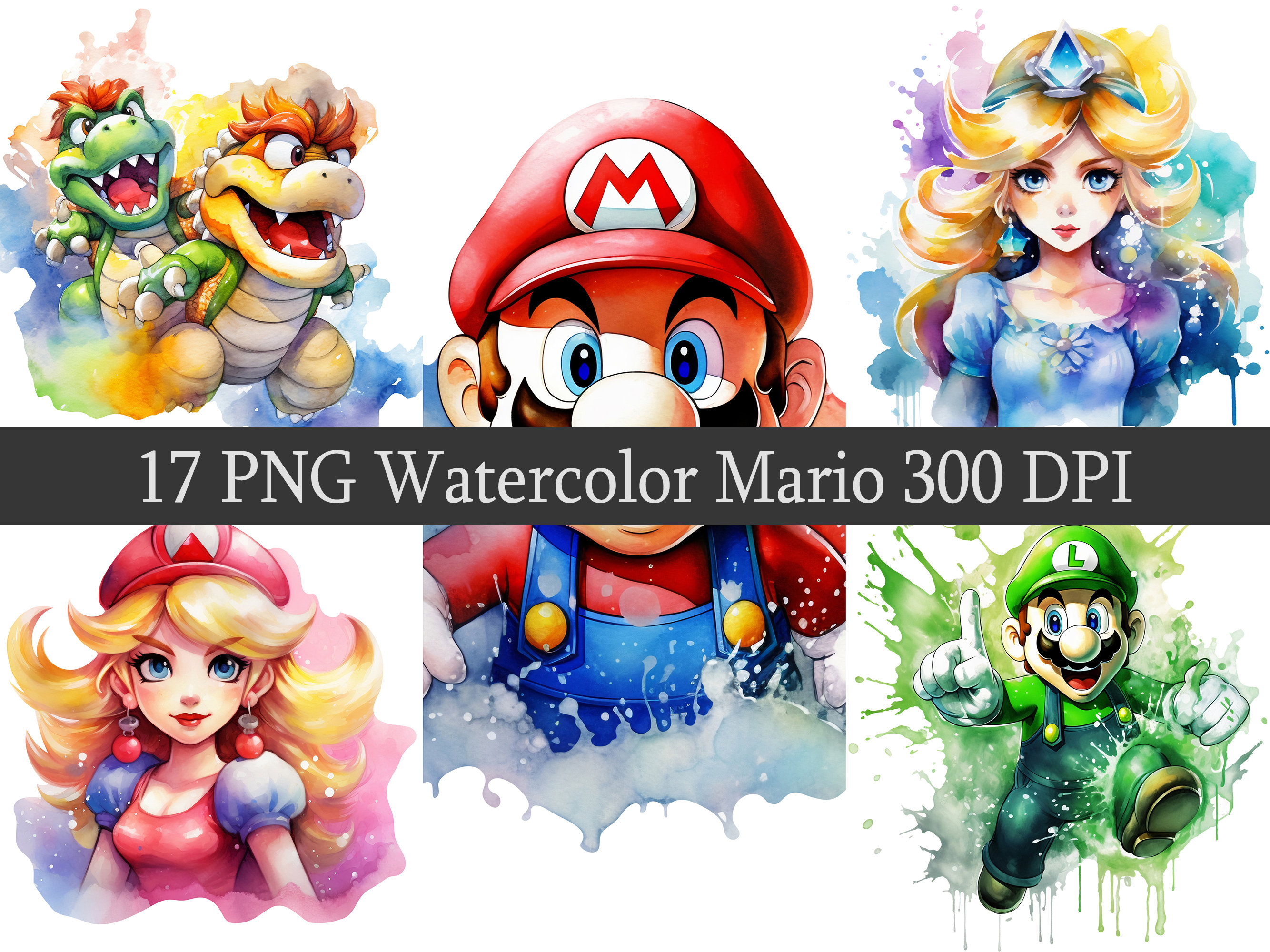 Watercolor Mario PNG Clipart Bundle, Scrapbooking, Mario Fan Art Clip ...