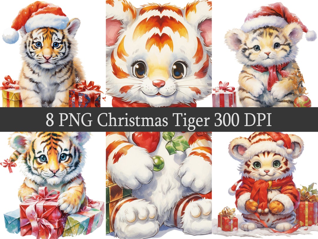 Watercolor Christmas Tiger PNG Clipart Bundle, Instant Download, Tiger ...
