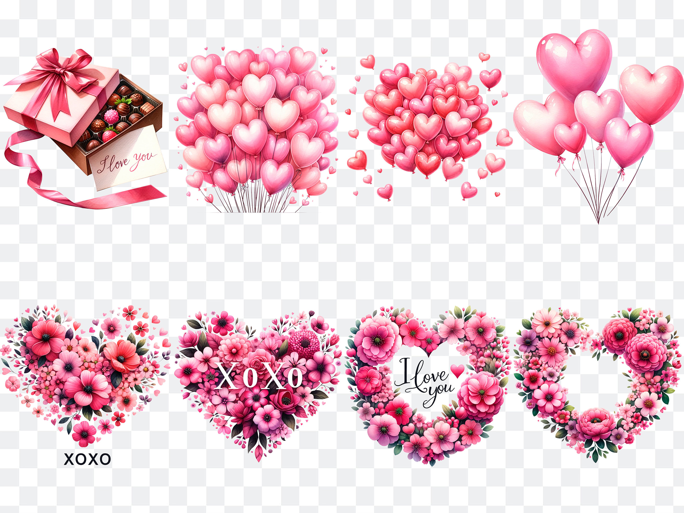 Watercolor Valentines Day Clipart PNG Clipart Bundle, Instant Download ...