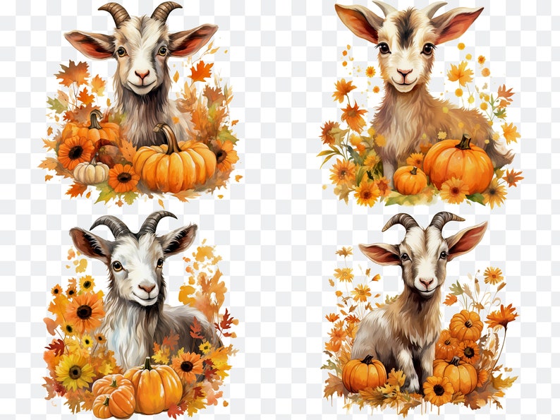 Watercolor Autumn Goat PNG Clipart Bundle, Instant Download, Cute Goat ...