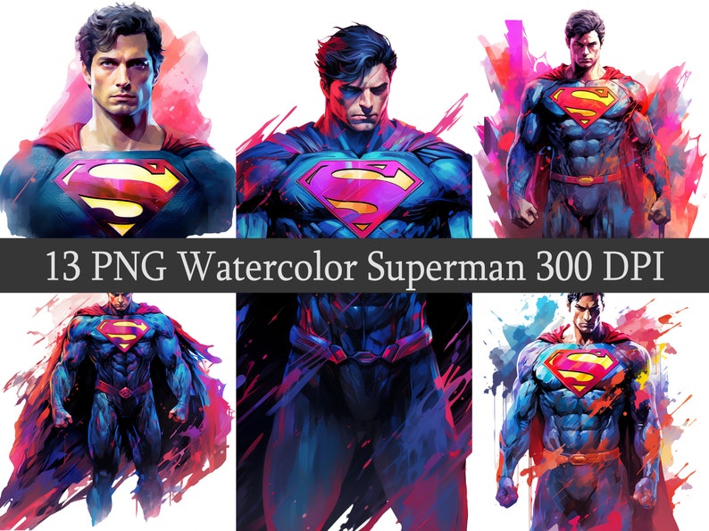 Watercolor Superman PNG Clipart Bundle Scrapbooking Fan Art - Etsy