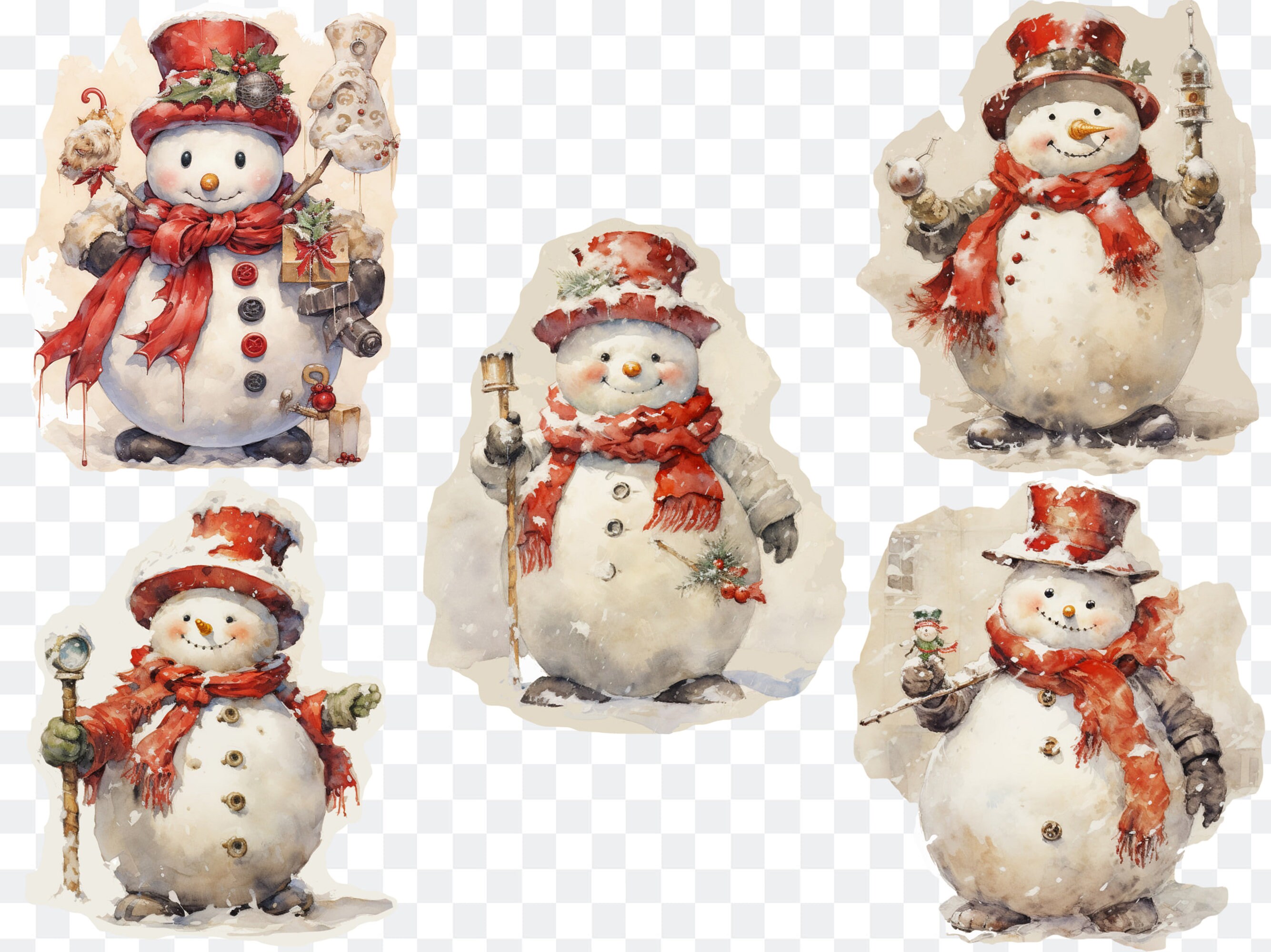Watercolor Christmas Snowman PNG Clipart Bundle Instant - Etsy