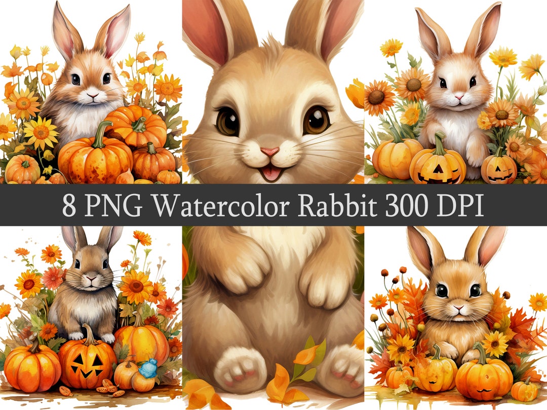 Watercolor Autumn Rabbit PNG Clipart Bundle, Instant Download, Cute ...