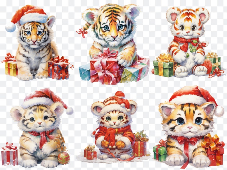 Watercolor Christmas Tiger PNG Clipart Bundle, Instant Download, Tiger ...