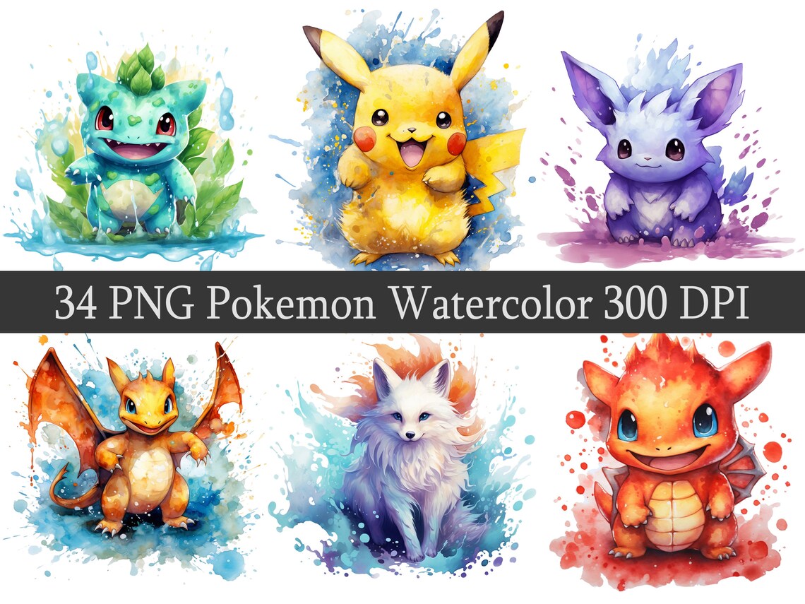 Watercolor Pokemon Clipart Fan Art PNG Clipart Bundle Instant - Etsy Canada