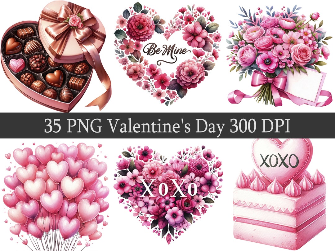Watercolor Valentines Day Clipart PNG Clipart Bundle, Instant Download ...