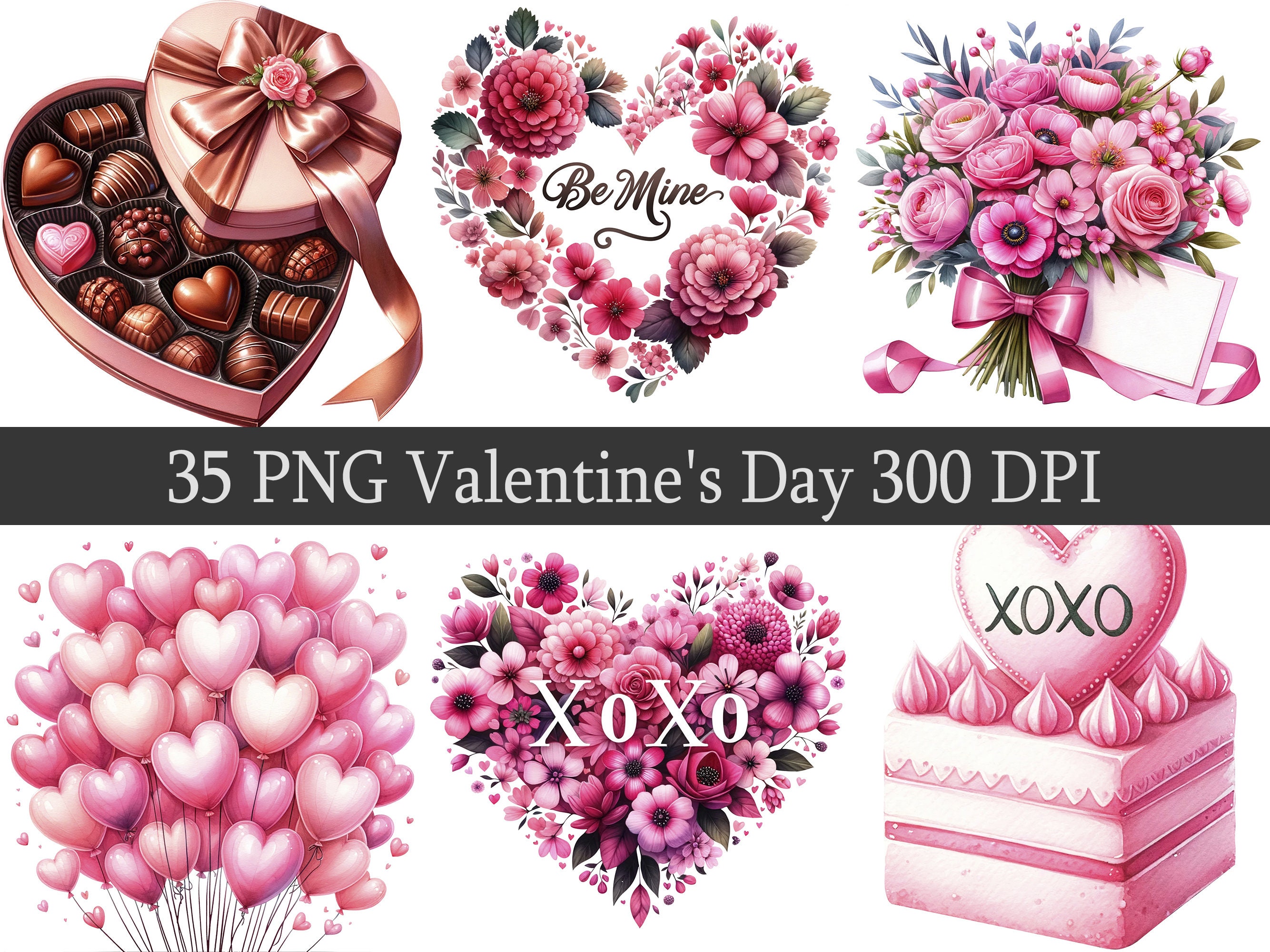 Watercolor Valentines Day Clipart PNG Clipart Bundle, Instant Download ...