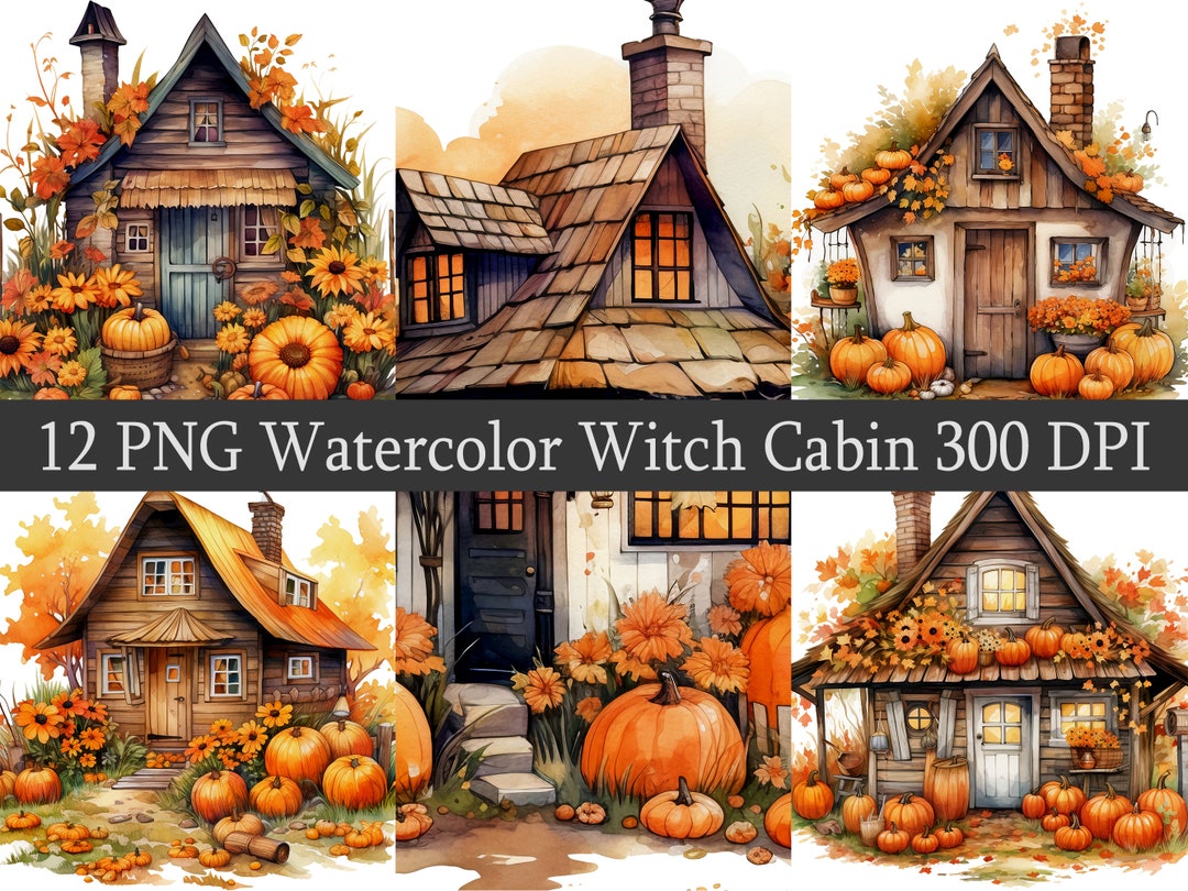 Watercolor Witch Cabin PNG Clipart Bundle Instant Download - Etsy