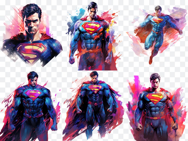Watercolor Superman PNG Clipart Bundle Scrapbooking Fan Art - Etsy