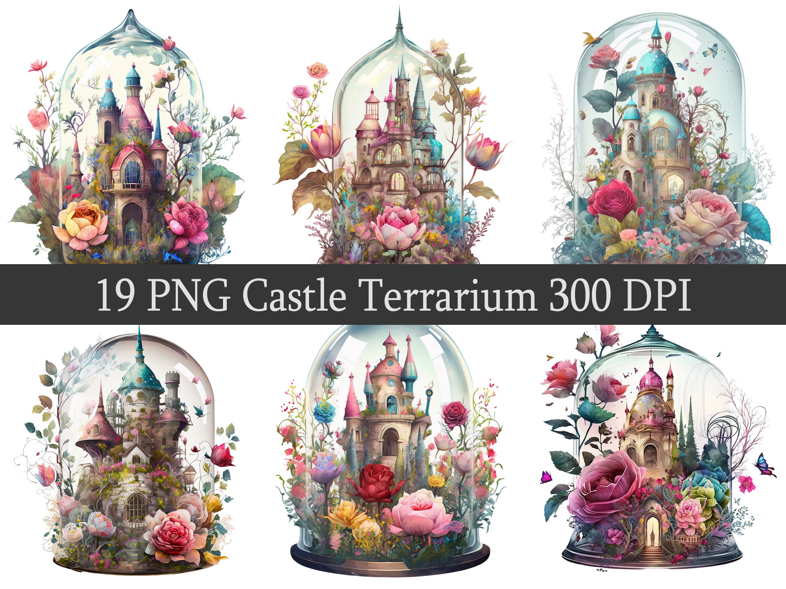 Magic Castle Terrarium PNG Clipart Bundle, Flowers in a Jar ...