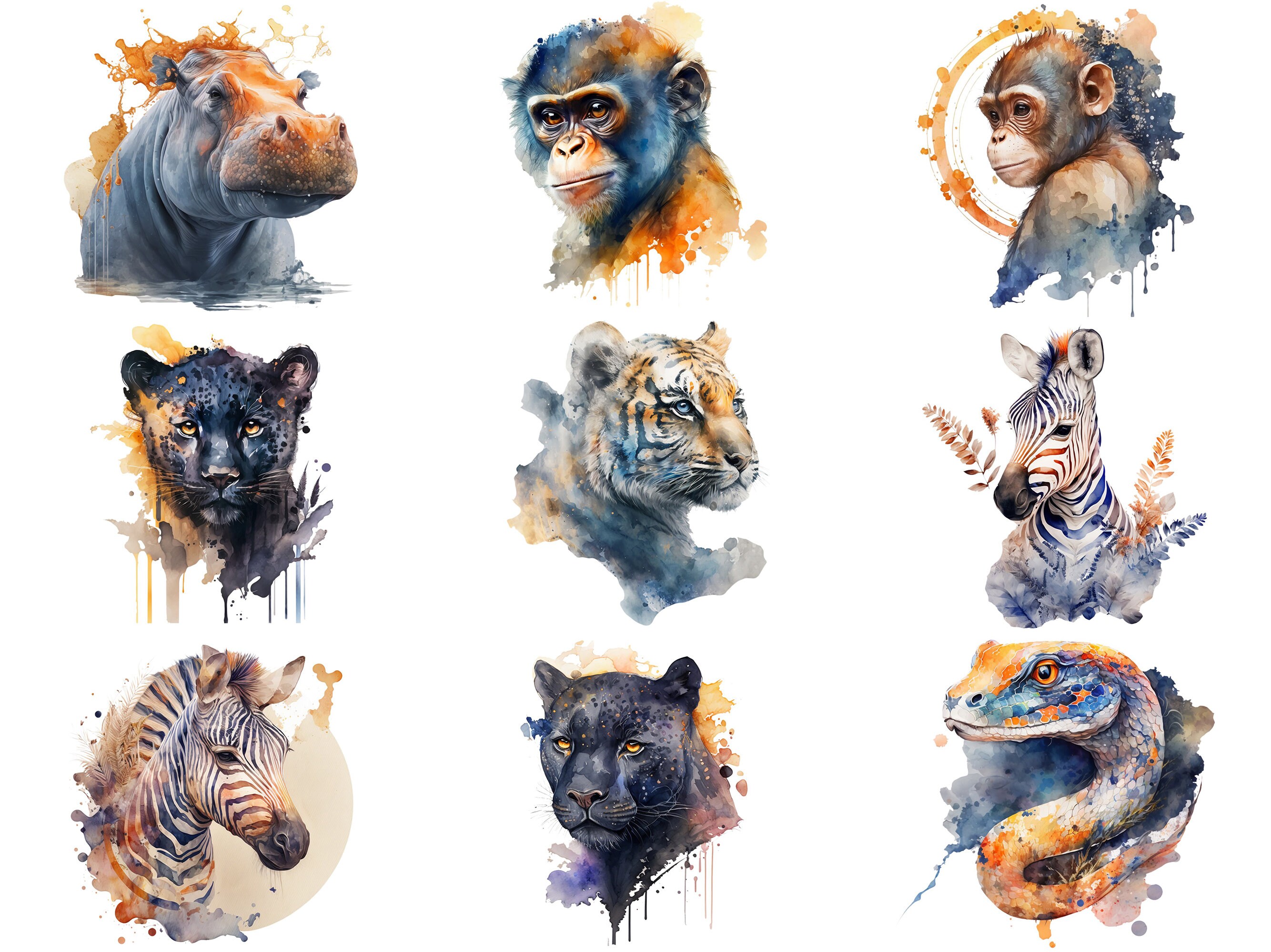Watercolor Safari Animals PNG Clipart Bundle, Africa Wild Animals, Lion ...