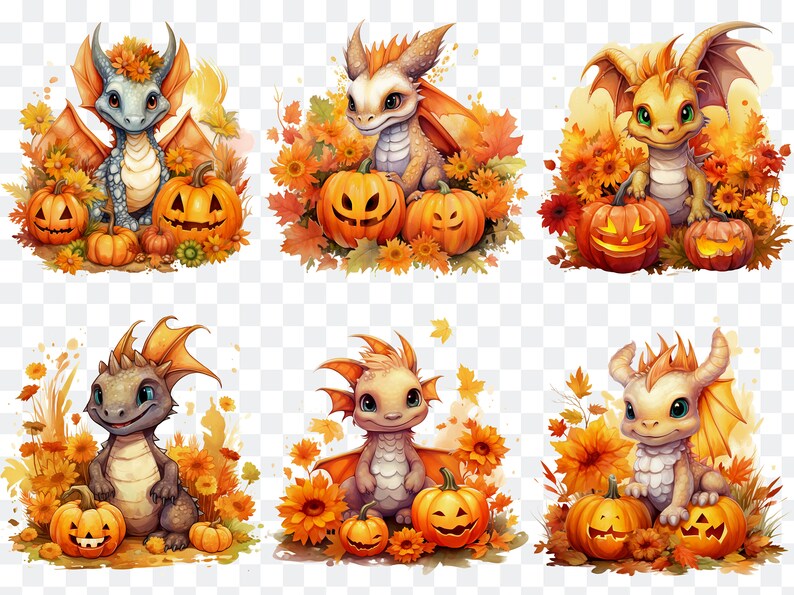 Watercolor Autumn Dragons PNG Clipart Bundle Instant - Etsy