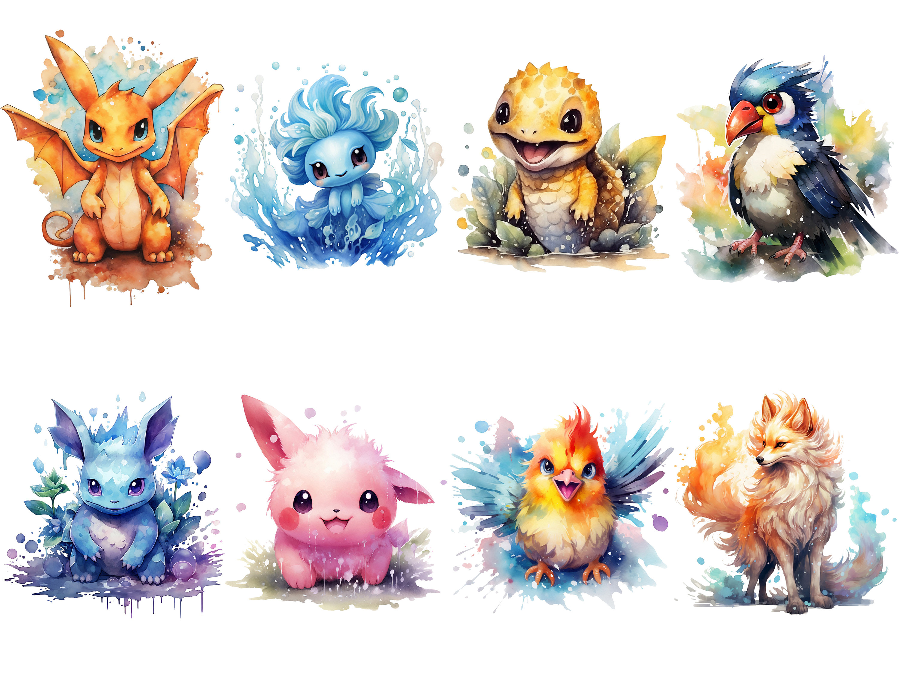 Watercolor Pokemon Clipart, PNG Fan Art Bundle (digital Download) - Etsy