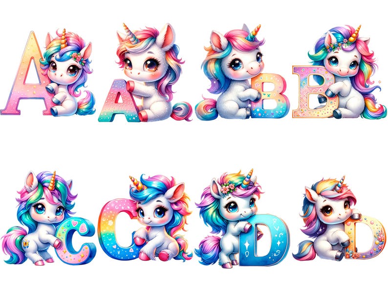 Clipart Alphabet Unicorn PNG Clipart Bundle, Scrapbooking, Fan Art Clip ...