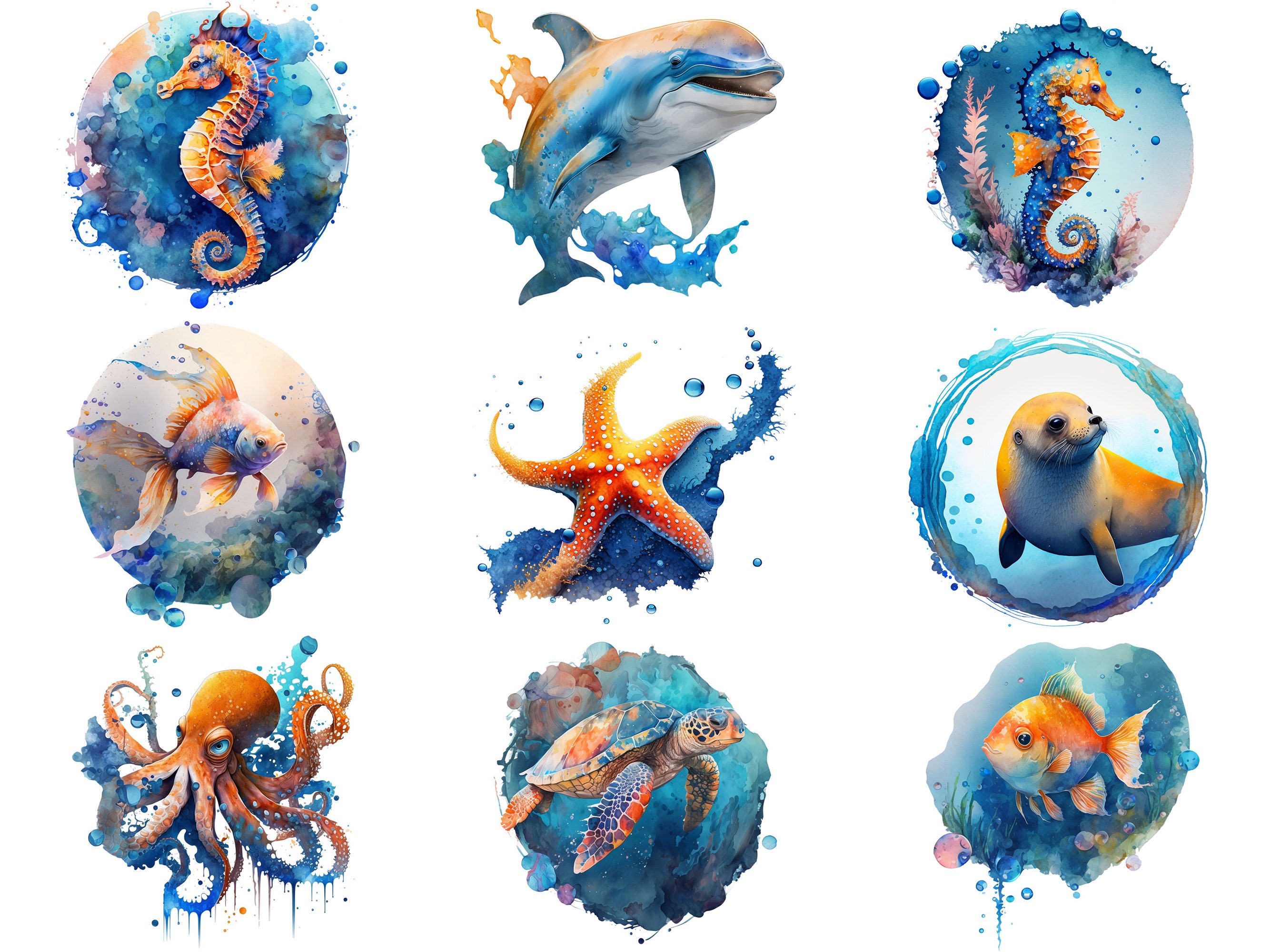 Marine Animals PNG Clipart Bundle, Scrapbooking, Dolphin Clip Art, Sea ...