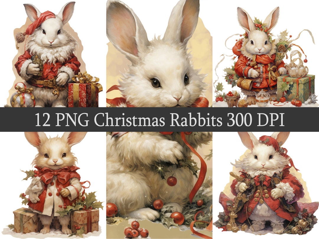 Watercolor Christmas Rabbit PNG Clipart Bundle, Instant Download ...