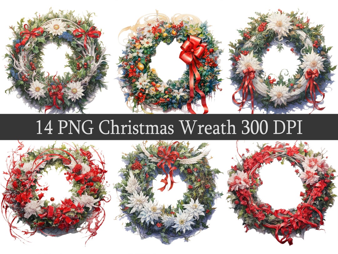 Watercolor Christmas Wreath PNG Clipart Bundle, Instant Download ...