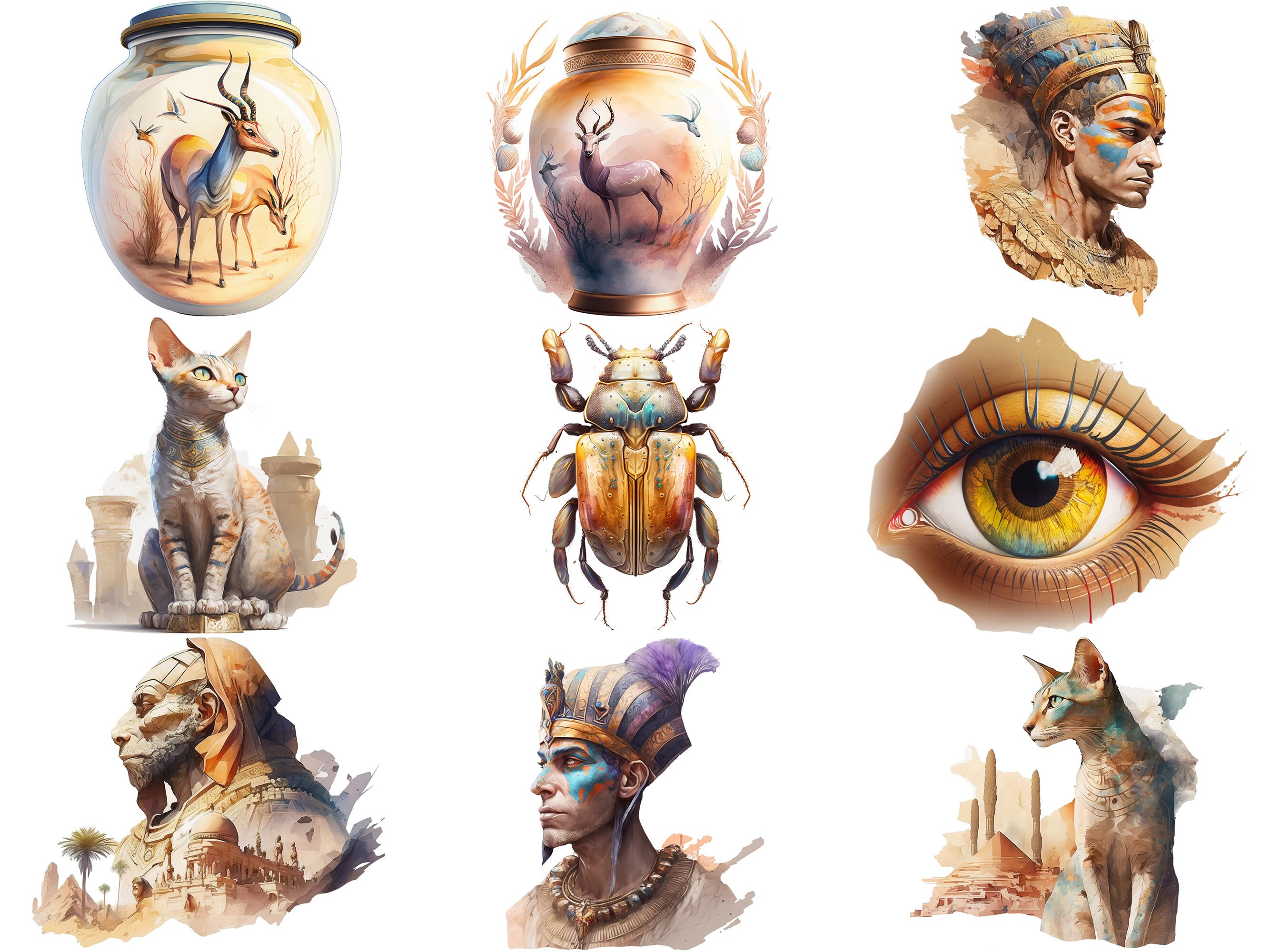 Watercolor Ancient Egypt PNG Clipart Bundle, Scrapbooking, Tutankhamen ...