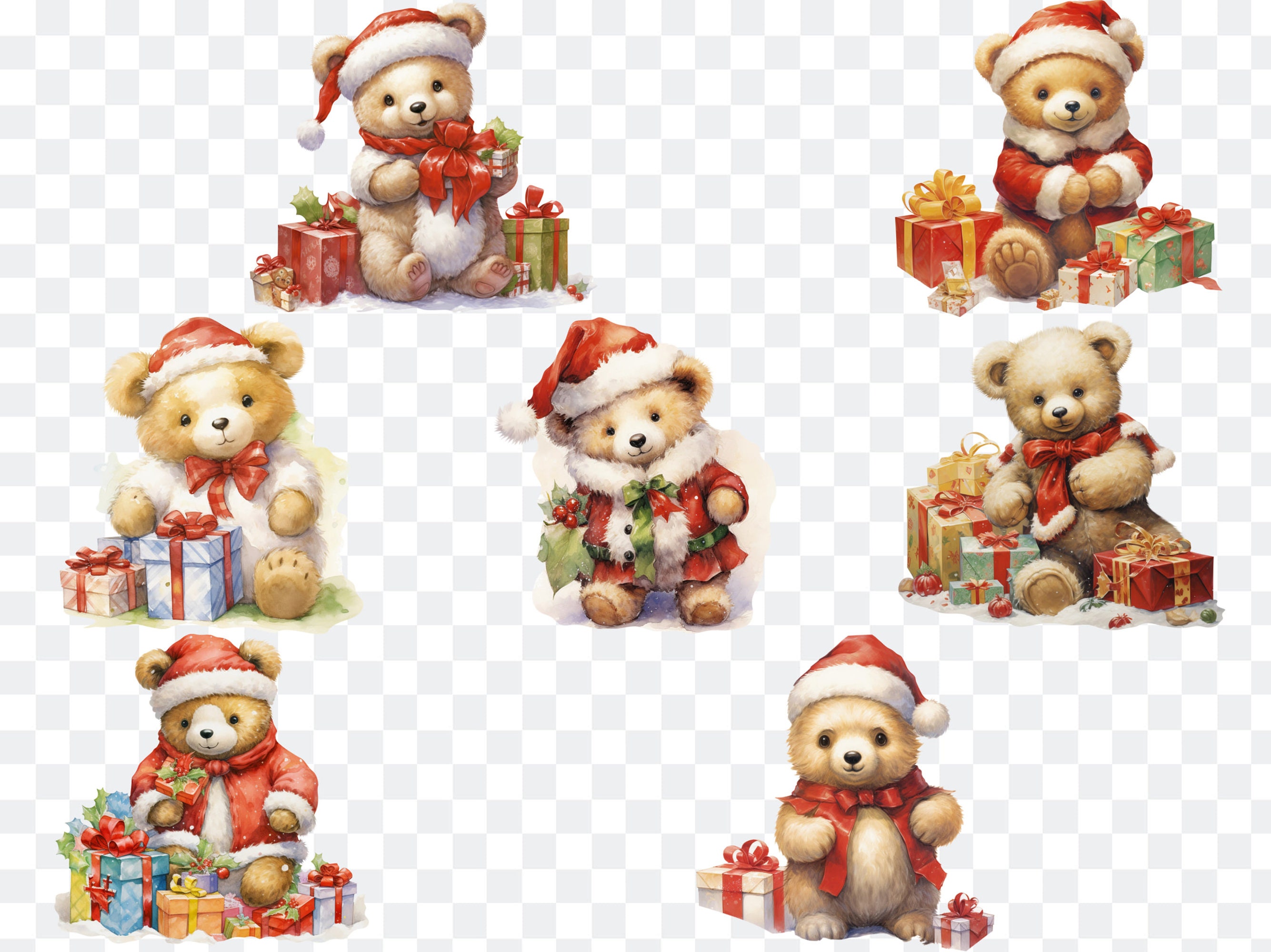 Watercolor Christmas Bear PNG Clipart Bundle Instant - Etsy