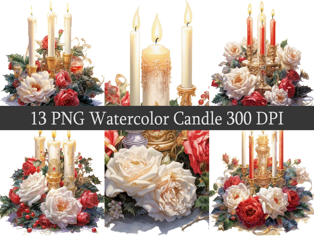 Watercolor Christmas Candle PNG Clipart Bundle, Instant Download ...