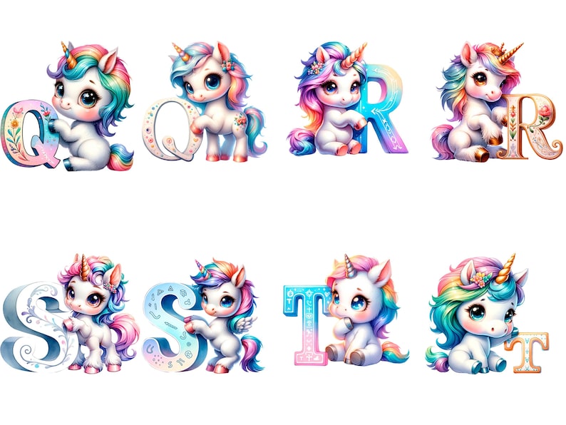 Clipart Alphabet Unicorn PNG Clipart Bundle, Scrapbooking, Fan Art Clip ...