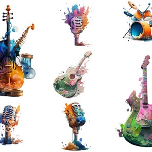 Watercolor Musical Instruments PNG Clipart Bundle, Scrapbooking, Guitar ...