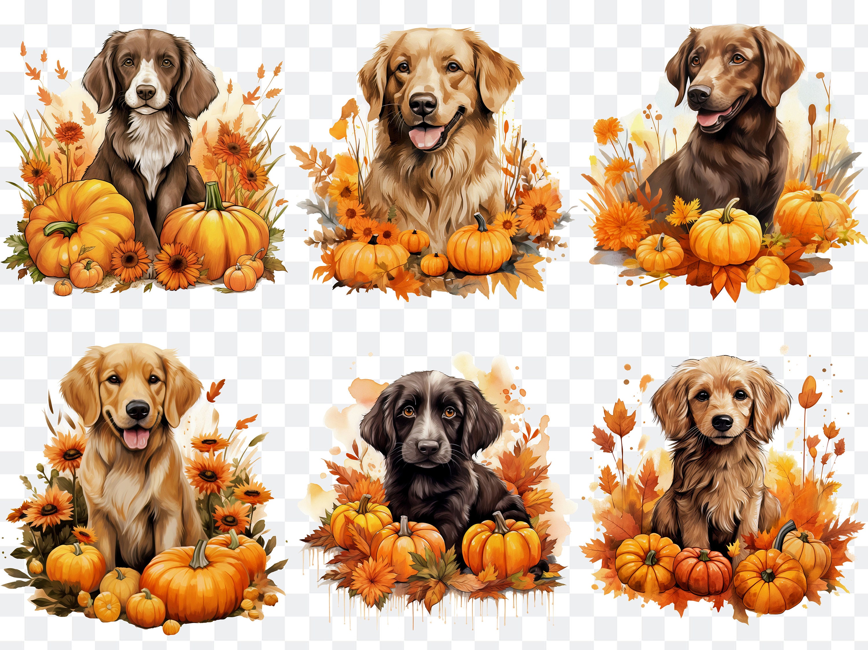 Watercolor Autumn Dogs PNG Clipart Bundle Instant Download - Etsy