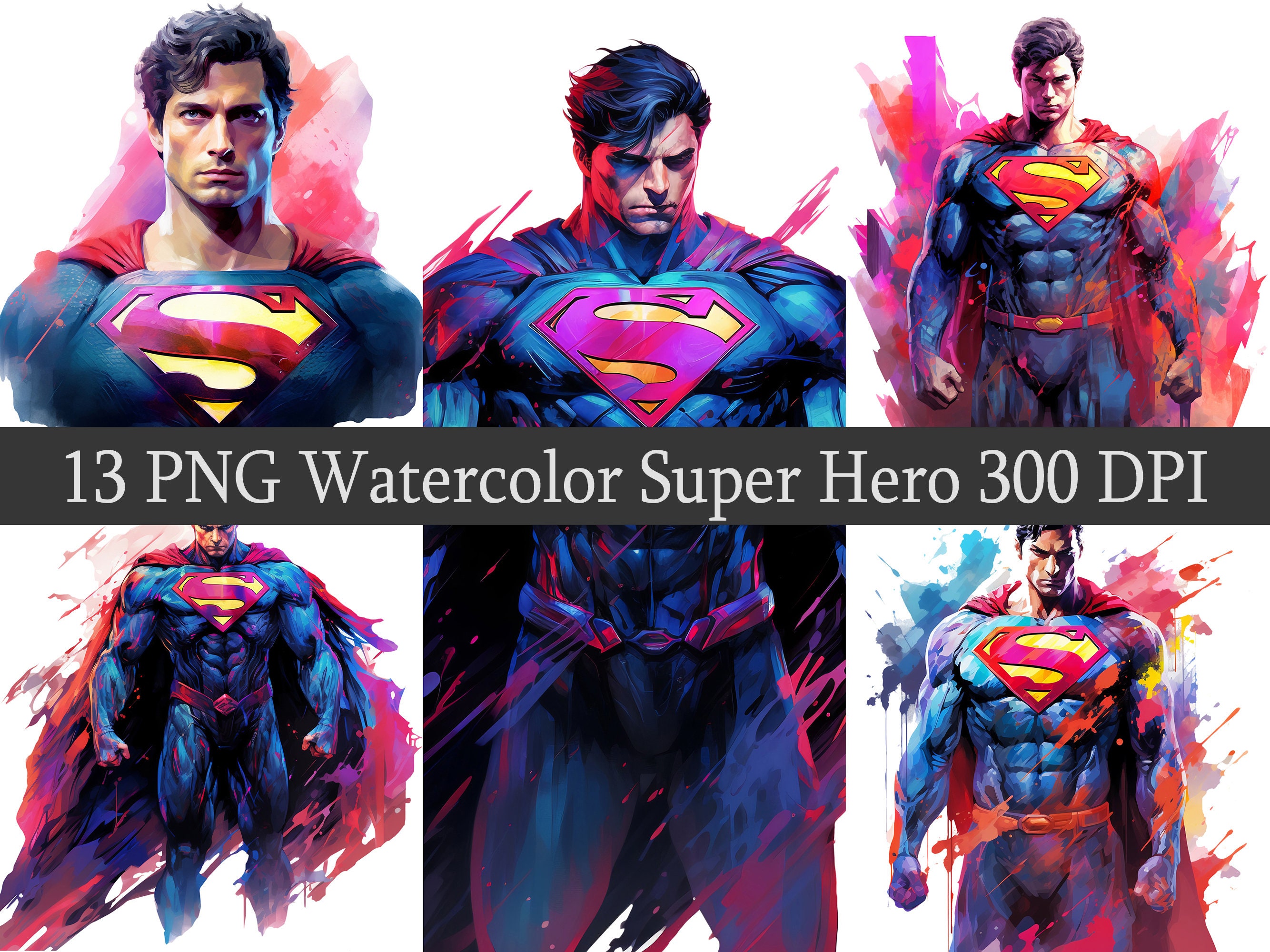 Watercolor Superhero PNG Clipart Bundle, Scrapbooking, Fan Art Clip Art ...