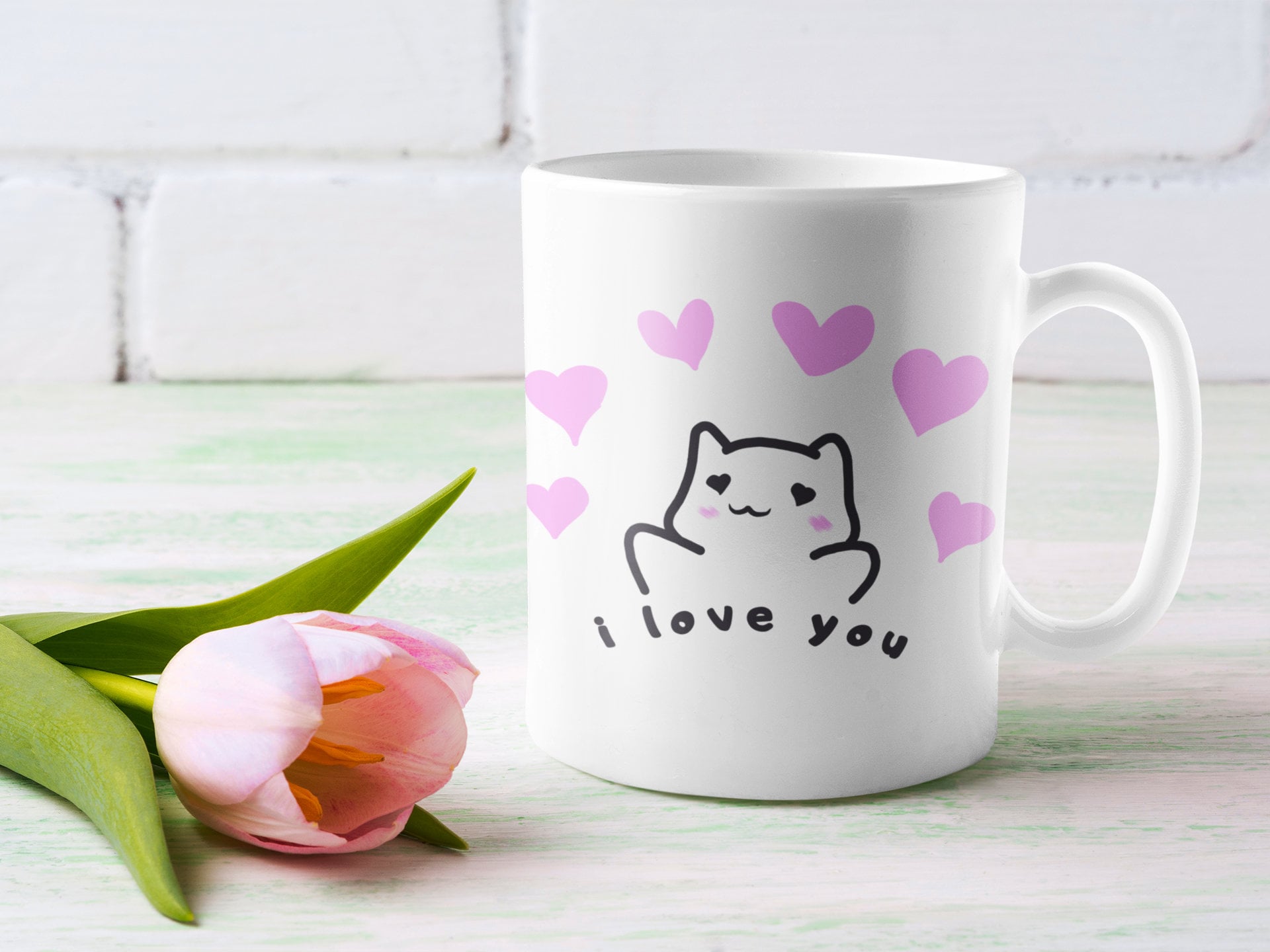 Cute Kitten Mug in Love, Cute Doodle, Valentine's Day, for Your Partner ...