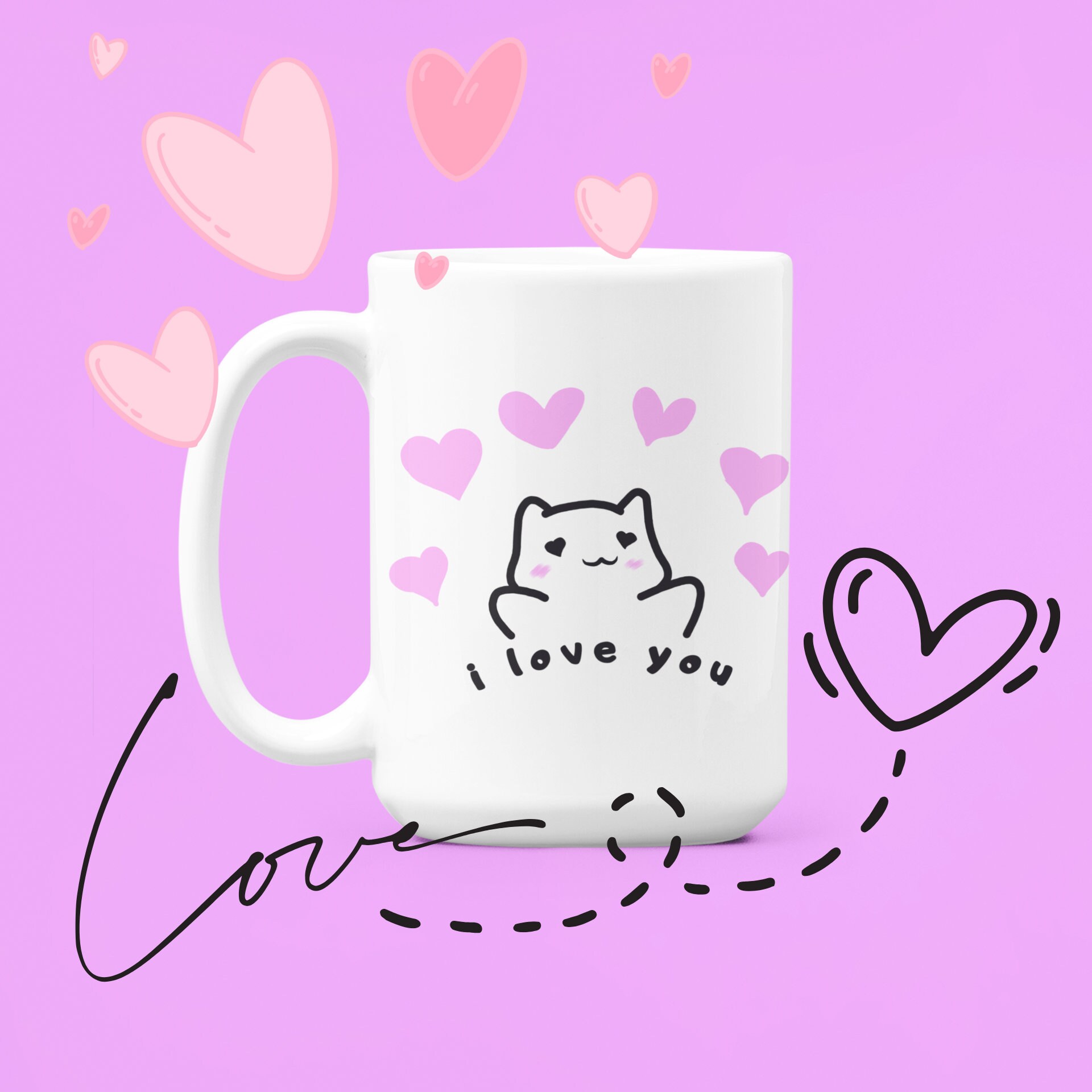 Cute Kitten Mug in Love, Cute Doodle, Valentine's Day, for Your Partner ...