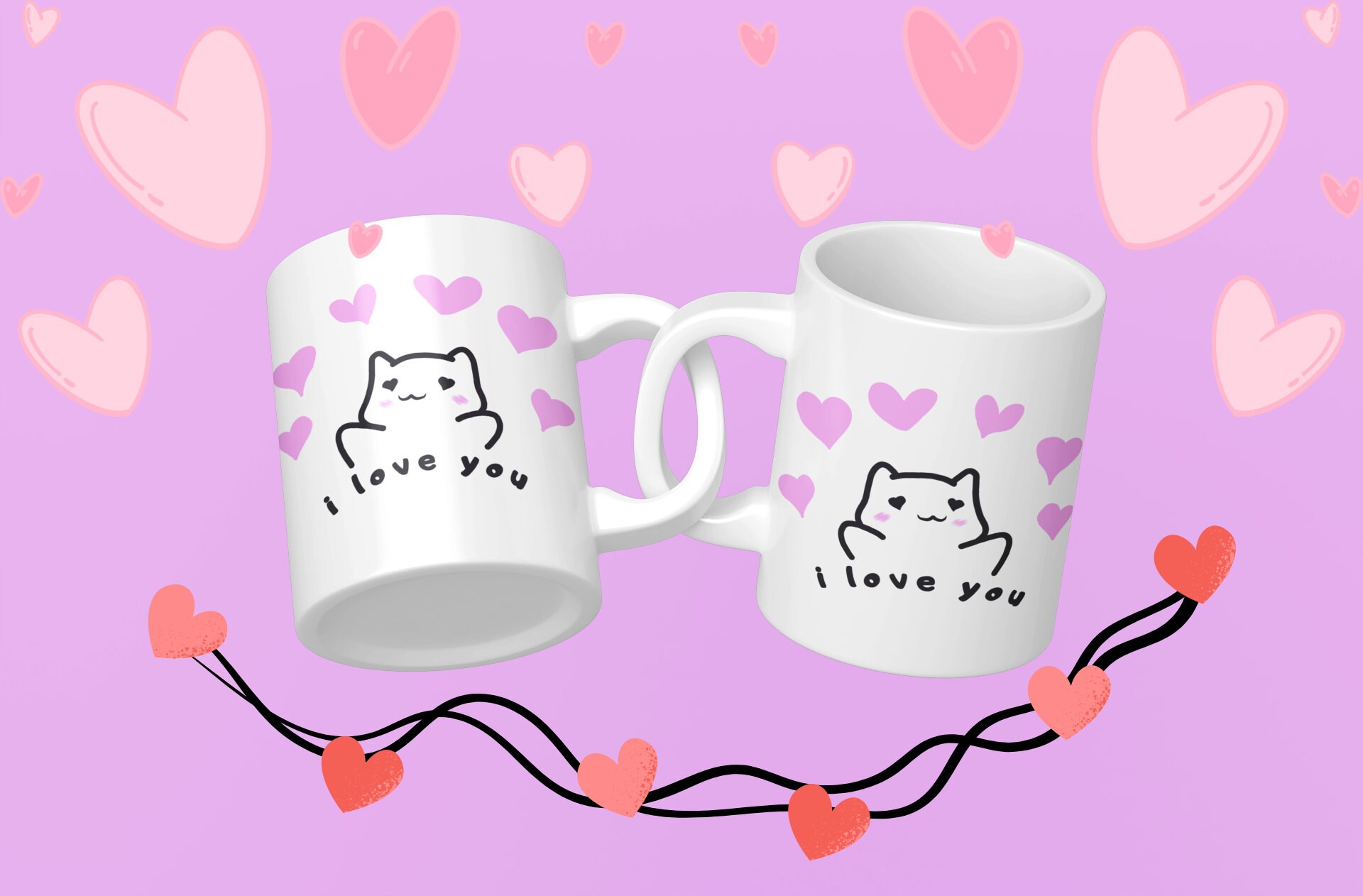 Cute Kitten Mug in Love, Cute Doodle, Valentine's Day, for Your Partner ...