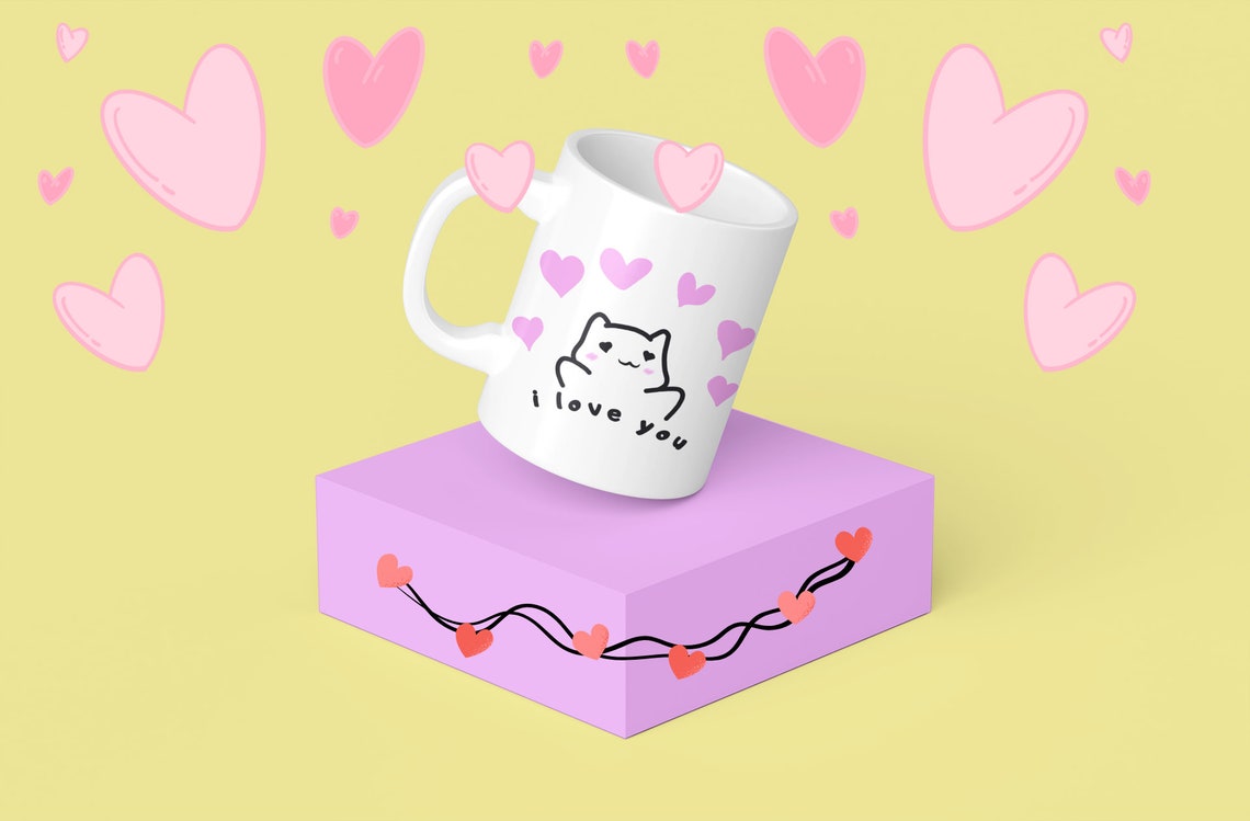 Cute Kitten Mug in Love, Cute Doodle, Valentine's Day, for Your Partner ...