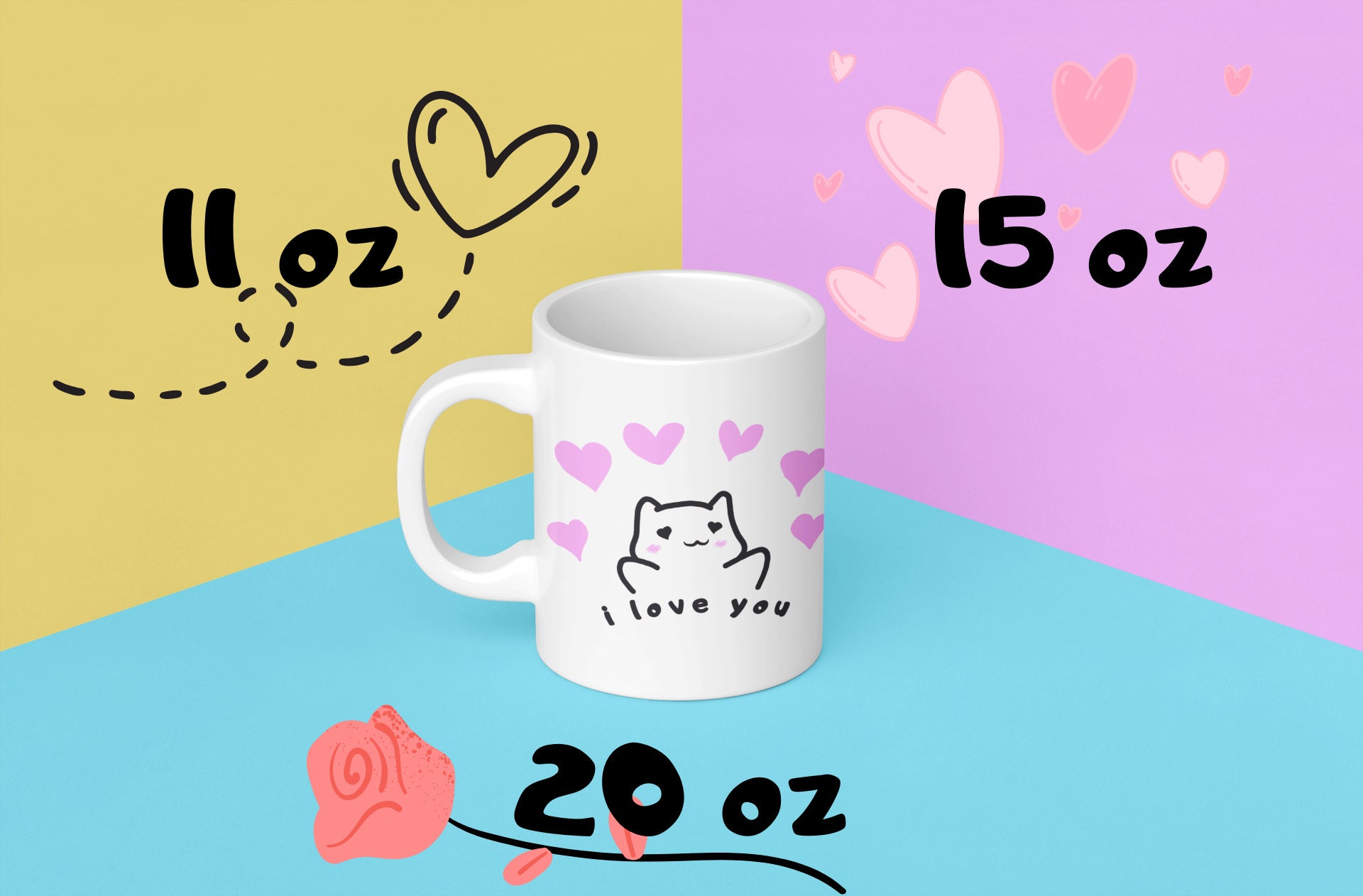 Cute Kitten Mug in Love, Cute Doodle, Valentine's Day, for Your Partner ...
