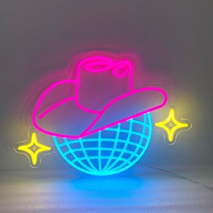 Disco Ball Neon Sign, Disco Ball Cowgirl, Disco Party Neon Light ...