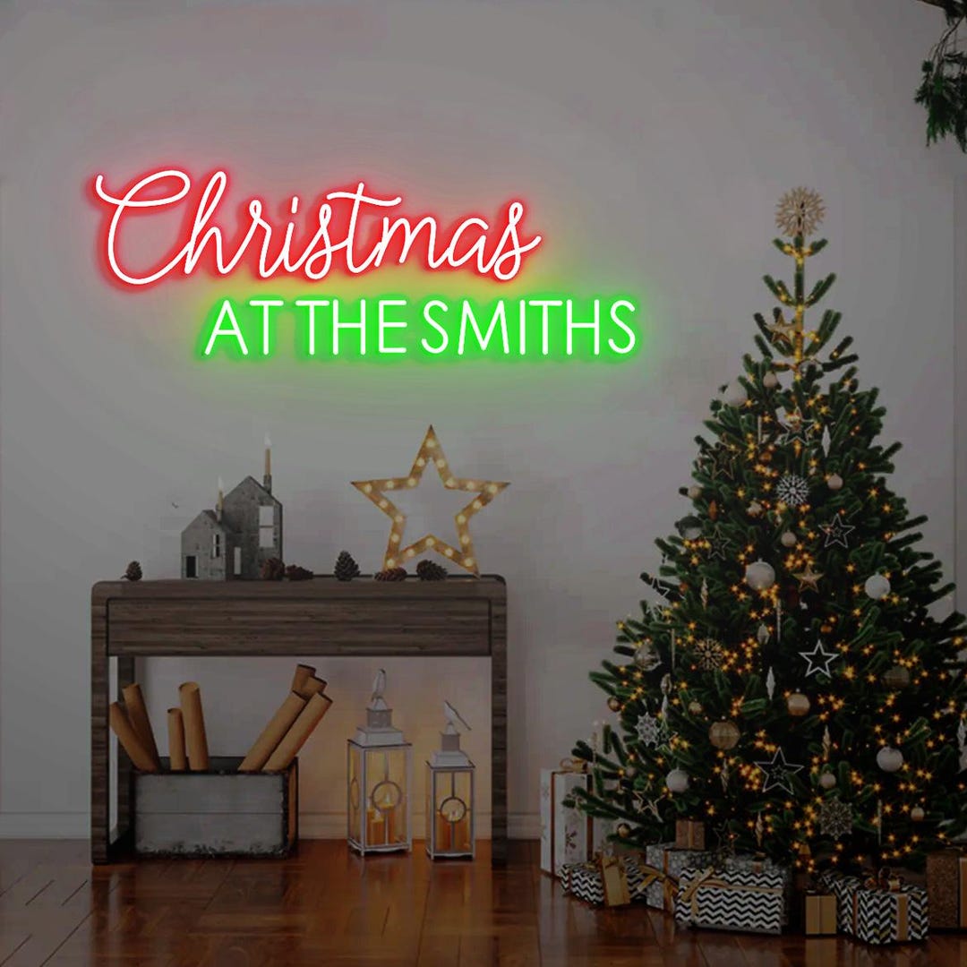 Christmas at the Name Sign Neon Light, Christmas Family Surname Sign ...