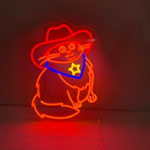 Cowboy Cat Neon Sign, Cat Led Sign, Cartoon Cat, West Cowboy Cat Neon ...