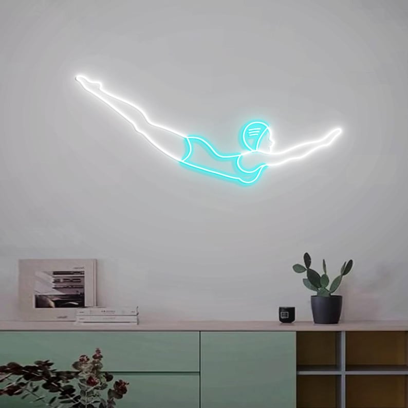 Retro Diver Girl Neon Sign, Vintage Swimmer Neon Light, Mid-century ...