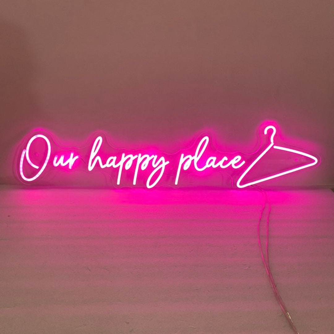 Custom Neon Sign Our Happy Place, Farmhouse Decor Living Room, New Home ...