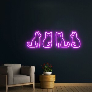 Cat Led Light, 4 Cats Neon Sign, Gift for Cat Lovers, Cat Mom Gift, Cat ...
