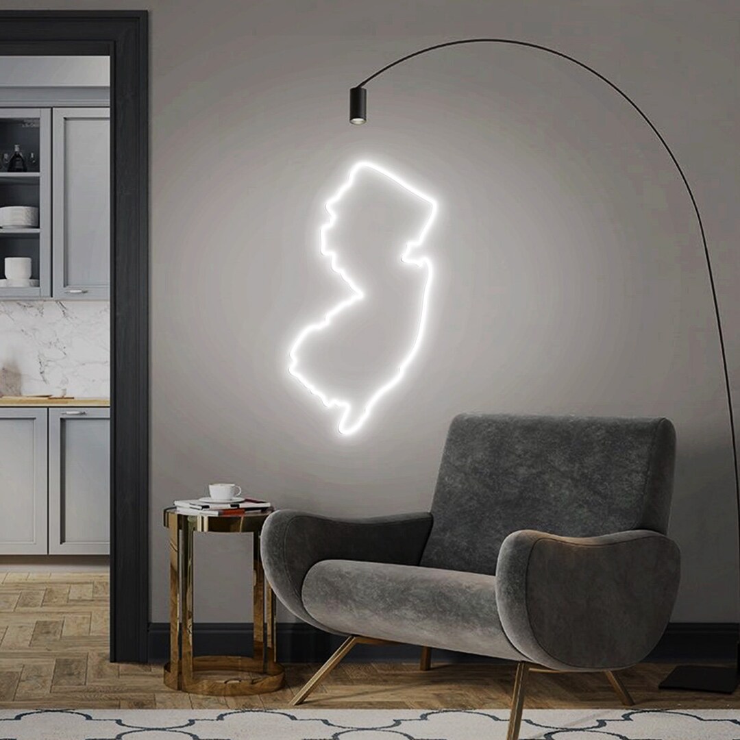 New Jersey State Sign, Neon Sign Farmhouse Home Decor, Custom State Map ...