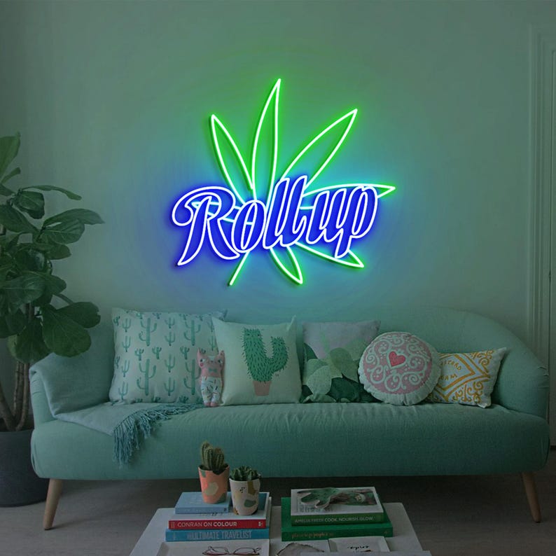 Roll up Weed Neon Light, Marijuana Leaf Neon Sign Light Decor, Smoke ...