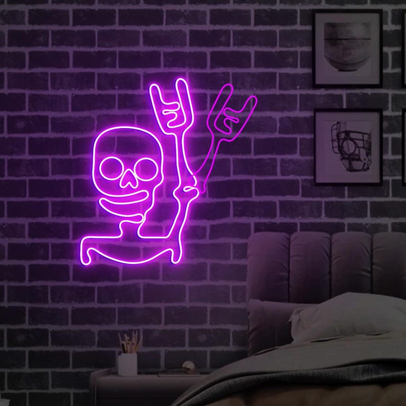 Skeleton Waving Hand Neon Sign, Halloween Skull Door Window Decorations ...